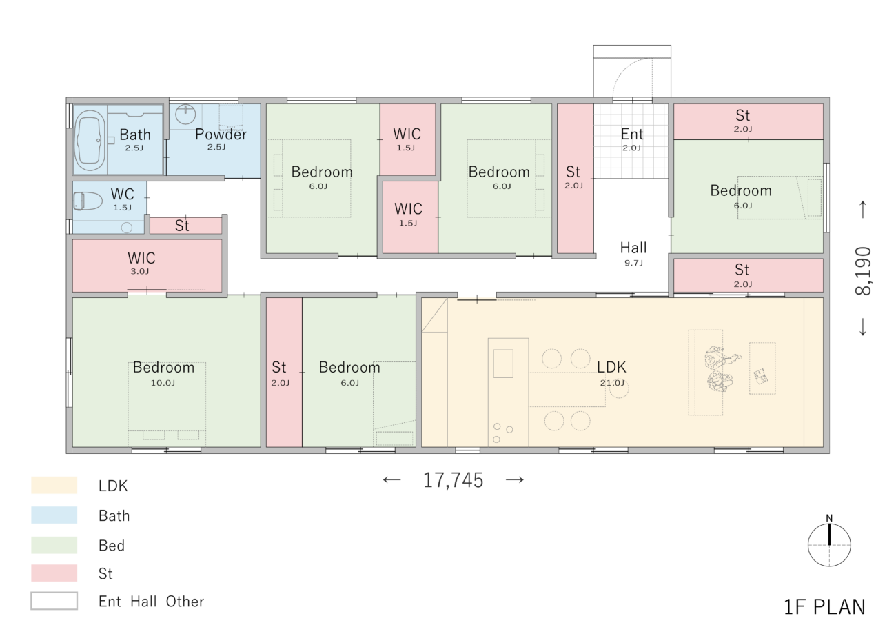 5LDKの平屋の間取り実例｜広さや価格の相場や間取りのポイントも解説！ | 注文住宅なら建築設計事務所フリーダムアーキテクツ