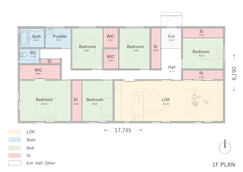 5LDKの平屋の間取り実例｜広さや価格の相場や間取りのポイントも解説！ | 注文住宅なら建築設計事務所フリーダムアーキテクツ