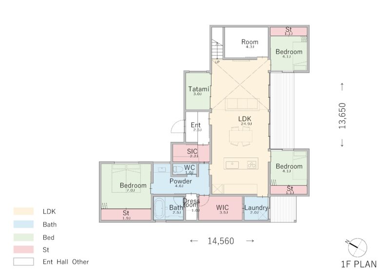 5LDKの平屋の間取り実例｜広さや価格の相場や間取りのポイントも解説！ | 注文住宅なら建築設計事務所フリーダムアーキテクツ