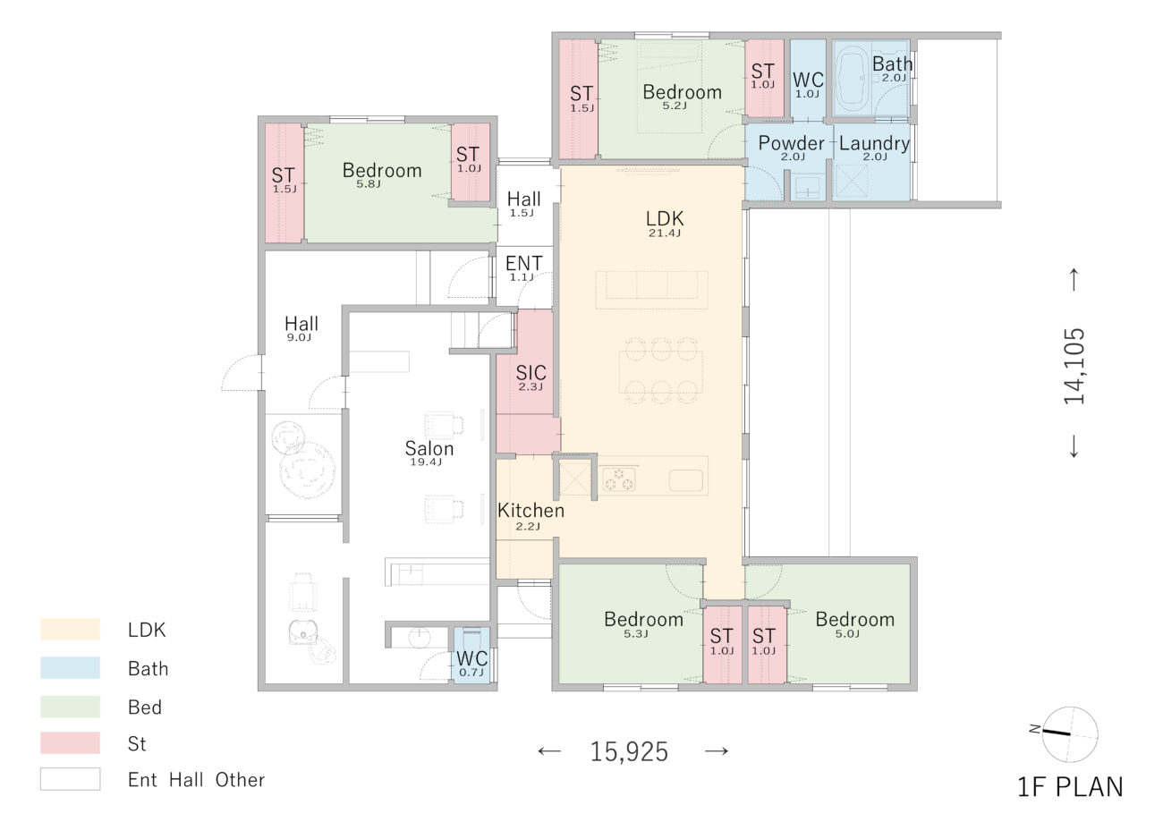 5LDKの平屋の間取り実例｜広さや価格の相場や間取りのポイントも解説！ | 注文住宅なら建築設計事務所フリーダムアーキテクツ
